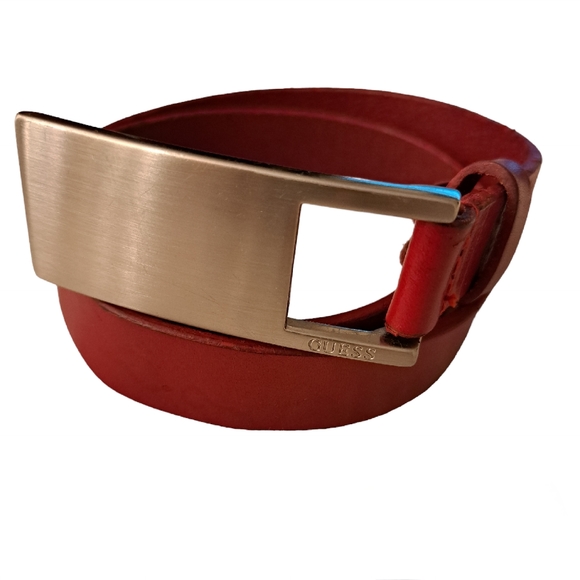 Guess | Accessories | Guess Metal Buckle Red Leather Belt | Poshmark